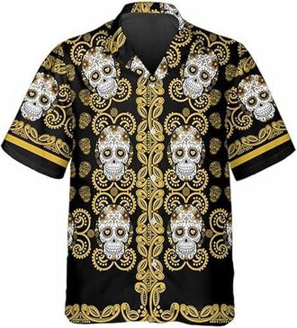 Keephen TangoDS Tatouage Squelette Impression 3D Chemise &agrave; Boutons Chemise Hawaiienne Femmes Hommes Cool Taille Large &Eacute;t&eacute; Manches Courtes Chemise