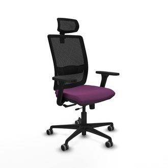 Piqueras y Crespo Ergonomischer Stuhl mit 3D-Armen, h&ouml;henverstellbare Lendenwirbelst&uuml;tze und h&ouml;henverstellbares Kopfteil, Schwarz / Violett