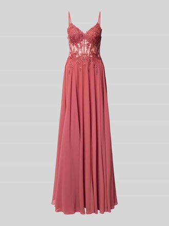Luxuar Fashion Maxikleid mit Stitchings und Ziersteinbesatz