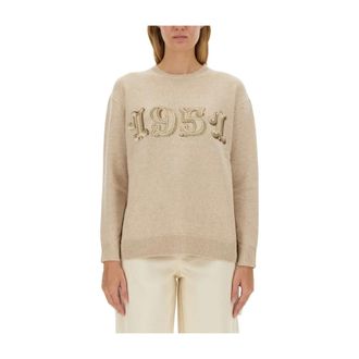 Max Mara Femme, Pulls, Beige, Taille: 40 FR Tricot &agrave; col rond