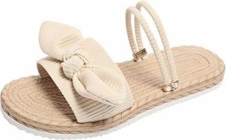 Generic Sandales plates pour femme - Bout ouvert - Confortables - Antidérapantes - Légères et élégantes - Avec noeud en liège - Semelles souples, beige, 42 EU