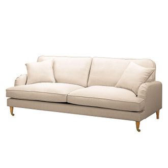 Jack & Alice home24 3-Sitzer Sofa mit Rollen Beige/Creme Webstoff Polia 211 x 85 x 96cm Hellbraun Glamour