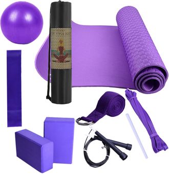 Generico Yoga-Set, f&uuml;r Anf&auml;nger, Fitnessmatte mit Deyogaaa-Ball, Fitness-Ausr&uuml;stung f&uuml;r Frauen und M&auml;nner, inklusive Widerstandsband aus Latex, Stretchband