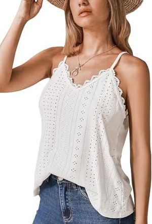 Cupshe Chemise dété sans manches avec col en V et volants et bretelles réglables pour femme, blanc, XS