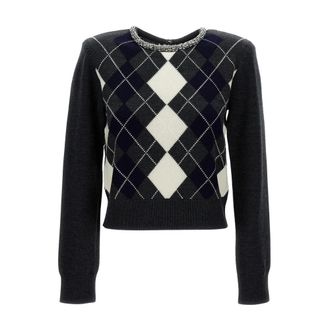 Self Portrait Femme, Pulls, Gris, Taille: 42 FR Argyle Crystal Sweater