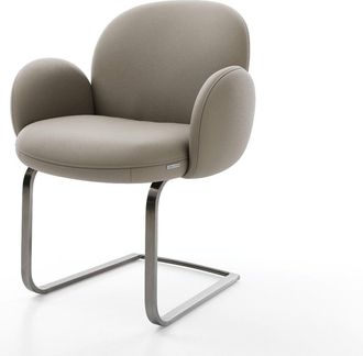 DELIFE Freischwinger Nube-Flex mit Armlehnen Echt-Leder Schlamm Freischwinger flach Graphit Taschenfederkern, Esszimmerstühle