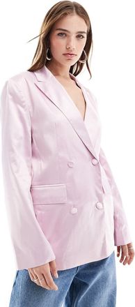 Miss Selfridge Blazer oversize en satin &agrave; double boutonnage - Rose