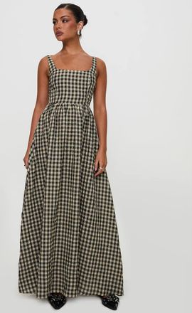 Princess Polly Cartmel - Robe longue &agrave; carreaux en cr&eacute;pon avec encolure carr&eacute;e - Noir et beige