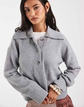 Free People Trading Up - Pull en maille style polo de rugby - Gris chin&eacute;