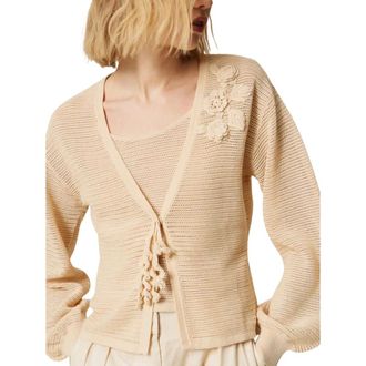 Twinset Femme, Pulls, Beige, Taille: 36 FR Cardigan et top en maille r&eacute;sille