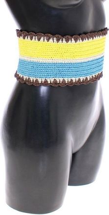 Dolce & Gabbana Mens Yellow Striped Wide Waist Raffia Belt Viscose
