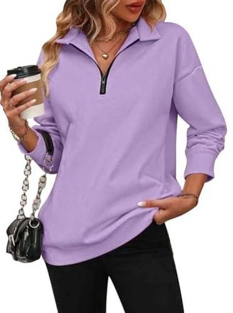 Generic Chemises &agrave; manches longues pour femme avec col en V et demi-fermeture &eacute;clair, violet, XXL