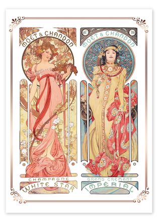Posterlounge Moët & Chandon, Collage Poster von Alfons Mucha 50 x 70 cm Wandbilder Wanddeko