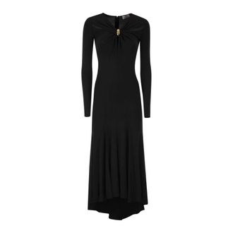 Elisabetta Franchi Crepe Jersey Kleid mit Schmuckdetail - - Dresses - Damen - Schwarzk - S
