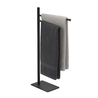 Relaxdays Handtuchständer, HxBxT: 78 x 33,5 x 14 cm, Edelstahl, 2 bewegliche Stangen, stehender Handtuchhalter, schwarz