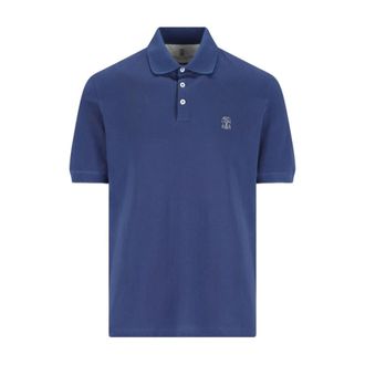 Brunello Cucinelli Homme, Tops, Bleu, Taille: XL Polo en coton avec logo brod&eacute;