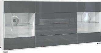 Vladon Buffet Dressoir Bari V2, Corps en Blanc Mat/Fa&ccedil;ades en Gris Haute Brillance (166 x 72 x 35)