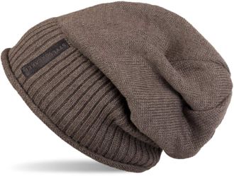 styleBREAKER Unisex Beanie Mütze mit Fleece Innenfutter und Label | Warme Winter Strickmütze aus Feinstrick | Elastische Longbeanie für Damen und Herren, Farbe:Tau