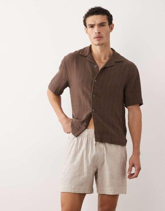 Abercrombie & Fitch Short &agrave; enfiler en coton et lin m&eacute;lang&eacute;s - Beige-Neutre