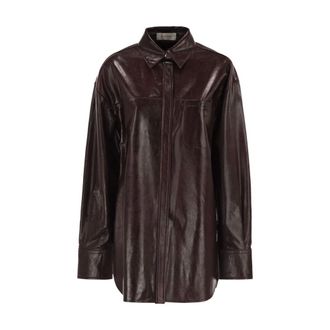 Sportmax Femme, Vestes, Brun, Taille: 48 FR Borel Oversized Nappa Leather Shirt