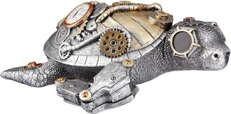 Gilde Skulptur Steampunk Turtle antik silberfarben mit kupferfarbenen Elementen, Schildkr&ouml;te H: 6 cm B: 21 cm T: 16 cm 37472