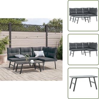 vidaXL The Living Store 3-tlg. Garten-Sitzgruppe mit Kissen Schwarz Stahl - Gartenm&ouml;bel