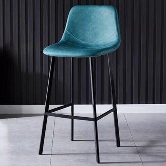 Generic Moderne Barhocker mit R&uuml;ckenlehne, armlose K&uuml;cheninselst&uuml;hle aus Leder, hohe Blaue Barhocker mit Metallbeinen f&uuml;r Zuhause und Restaurant