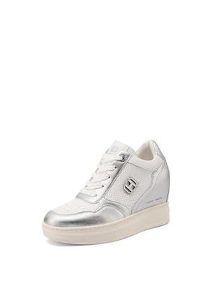 Queen Helena Baskets hautes avec compens&eacute;es pour femme X34-42, Blanc et argent., 37 EU