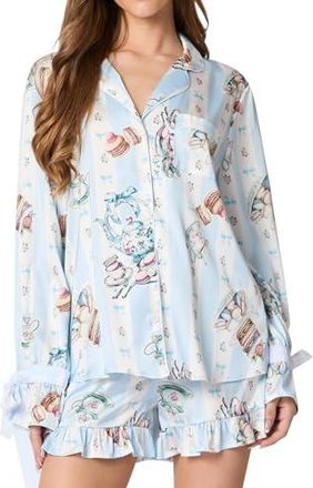 Generic V&ecirc;tements de d&eacute;tente grande taille pour femme, pyjama rouge pour femmes, ensemble de pyjama de No&euml;l 2 pi&egrave;ces, noeud papillon, chemise &agrave; manches longue