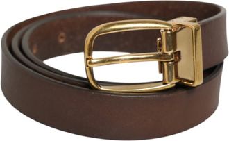 Dolce & Gabbana unisex, Accessoires, Brun, Taille: 95 CM Classic Gold Metal Logo Buckle Belt