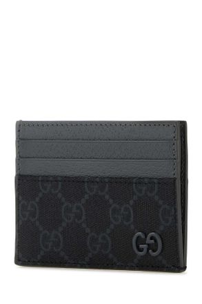 Gucci Mens Gg Fabric And Leather Card Holder Blacksteelsteel Portafogli