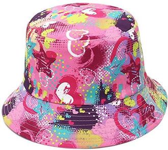 Eozy Chapeau Bob Femme Anti-Soleil Vintage Pliable Imprimé Casquette Chapeau de Soleil Double Face Anti-UV Voyage Casuel Été (Rose Coeur)