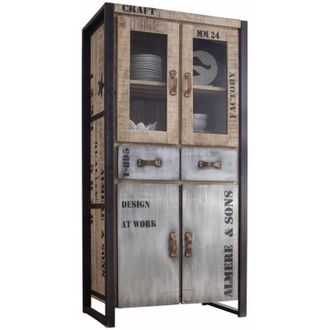 Massivmoebel24 Vitrine Mango 90x50x180 natur bedruckt FACTORY 136
