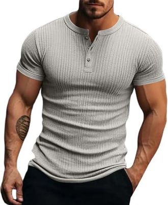 Generic T-shirt noir uni pour homme - T-shirt à manches courtes - T-shirt dentraînement anti-humidité pour la course à pied - T-shirt décontracté à manches co