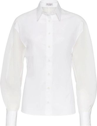 Brunello Cucinelli Femme, Blouses et Chemises, Blanc, Taille: 40 FR Chemise en popeline de coton stretch avec manches en organza