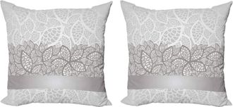 Abakuhaus Grau Dekokissen Kissenbezug 2er Pack, Lace Inspired Floral, Modern Accent Doppelseitiger Digitaldruck, 45x45, Grau Hellgrau Weiß