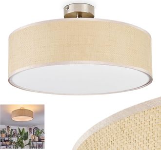 HOFSTEIN Deckenleuchte Foggia, Deckenlampe aus Metall/Papiergeflecht/Stoff/Kunststoff in Nickel-matt/Natur/Beige/Wei&szlig;, runde Boho Leuchte (&Oslash; 40 cm), E27, Esszi