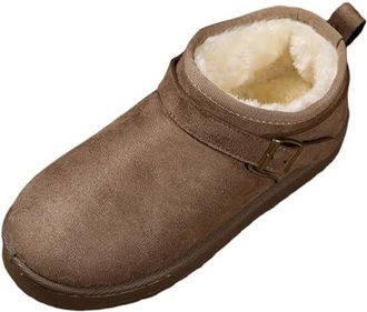 Generic Bottes de neige d&eacute;contract&eacute;es en faux daim pour femme avec semelle &eacute;paisse et doublure en peluche confortable et chaude pour la marche par temps froid