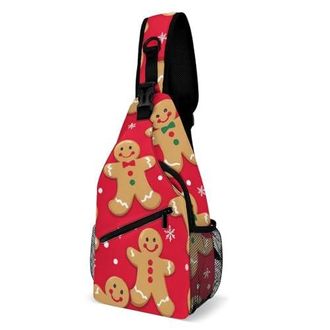 Generic Sacoche Tactique Pain &agrave; pois rouges et flocons de neige WoChristmas Biscuits Casual Sac De Poitrine Multifonction Sling Sac &agrave; Dos pour Cyclisme Campin