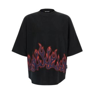 Palm Angels Flames Over T-Shirt - - Tops - Herren - Schwarzk - S