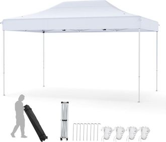 Costway Costway - Tonnelle Pliante, 300 x 445 cm, Montage Facile, Gazebo Commercial avec Trous de Drainage, Sac &agrave; Roulettes, 4 Cordes, 8 Piquets, Blanc