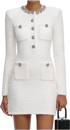 Self Portrait Femme, Robes, Beige, Taille: 40 FR Crystal Trim Knit Mini Dress