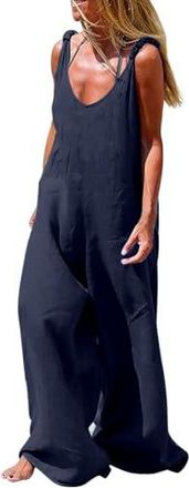 Generic Salopette ample en coton pour femme - Grande taille - Jambe large - Bretelles r&eacute;glables - Pantalon &agrave; bretelles larges - Pantalon &agrave; bretelles larges, b