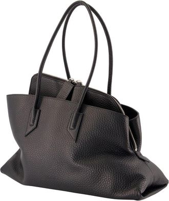 The Attico Womens La Passeggiata Medium Top Handle Bag - The Attico Leather Black Calfskin Shoulder-Hobo-Bags
