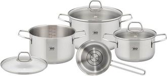 ELO 4-teiliges Topfset Twice, Edelstahl, mit Öl-Dosiersystem (Oil Optimizer), energiesparender Kapselboden, bis 240 °C backofenfest