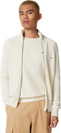 Tommy Hilfiger Herren Strickjacke Cardigan mit Reißverschluss Rib Zip Through Baumwolle, Weiß (Ivory), 3XL