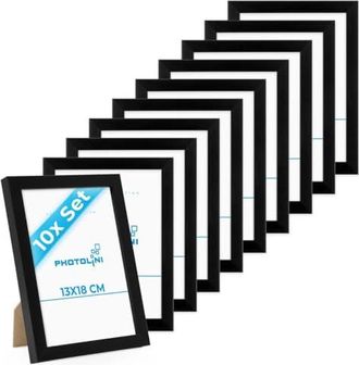 Photolini Cadre 13 x 18 bois MDF noir, lot de 10 cadres photo pour posters et affiches, verre acrylique incassable, d&eacute;coration murale &agrave; suspendre & &agrave; poser, ave