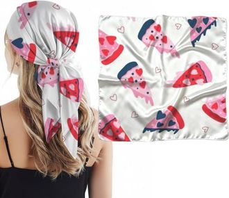 Generic Bandana rose peint &agrave; la main en forme de coeur pizza en soie pour dormir carr&eacute; accessoires cowboy, Pizza coeur peinte &agrave; la main rose, 28 &times; 28 inch