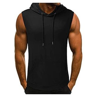 Generic Maillot de corps &agrave; capuche pour homme - D&eacute;bardeur de sport avec capuche - T-shirt musculaire pour lentra&icirc;nement - Gym - Fitness - L&eacute;ger - Sans manches