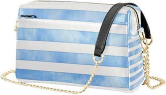 Mnsruu Sacs à bandoulière pour femme, sac à main en cuir teint sur noeuds à rayures bleues